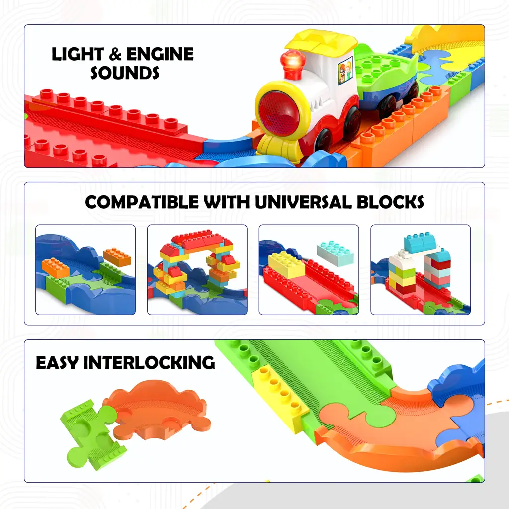 Block Rider Train Set Toy Track Layouts, Colorful & Multiple Track ...