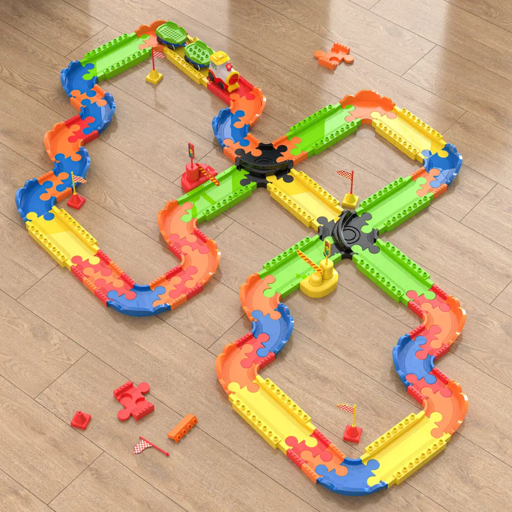 Block Rider Train Set Toy Track Layouts, Colorful & Multiple Track ...