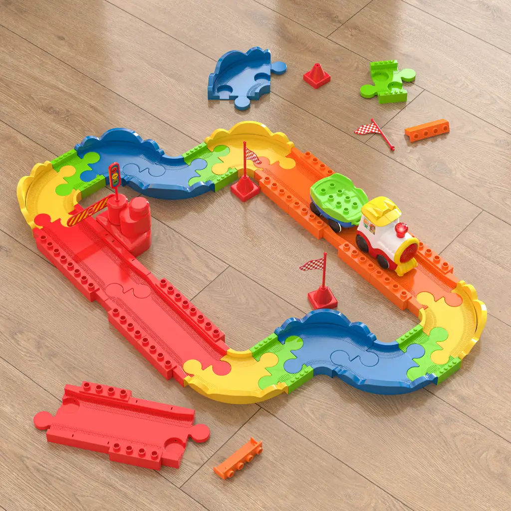 Block Rider Train Set Toy Track Layouts, Colorful & Multiple Track ...