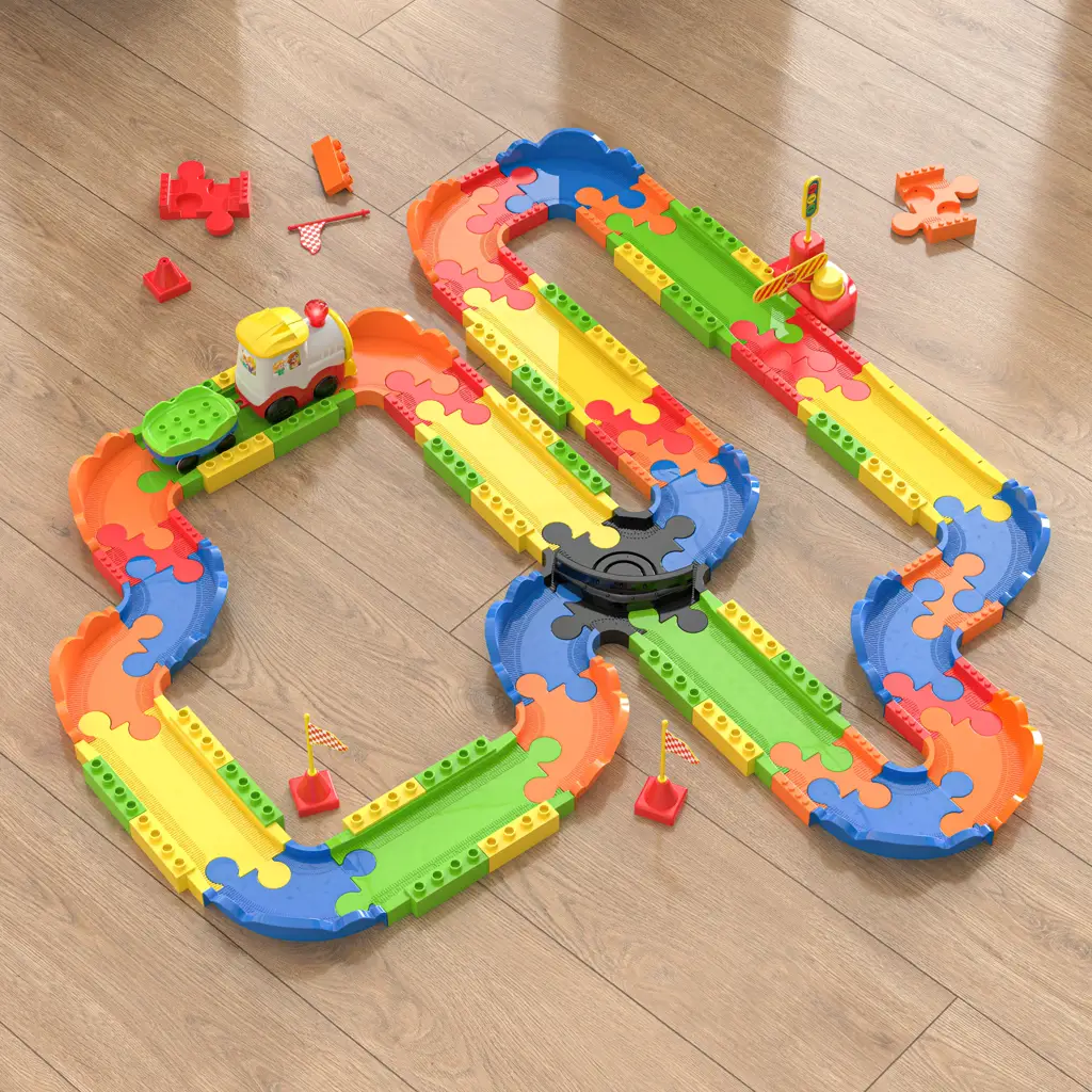 Block Rider Train Set Toy Track Layouts, Colorful & Multiple Track ...